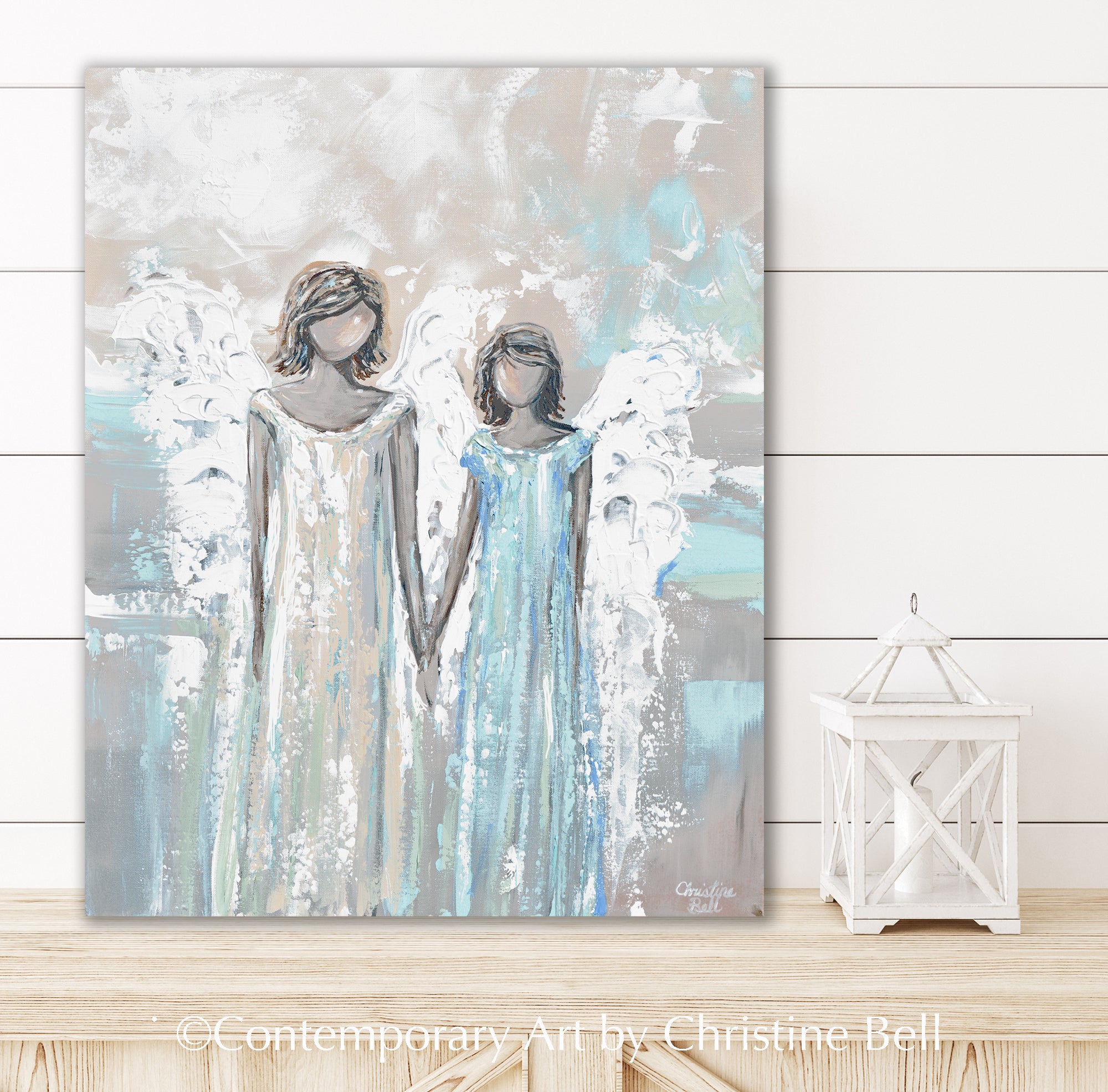 Giclee Print Angel Painting Abstract 2 Angels, Sisters, Wall Art Gift ...