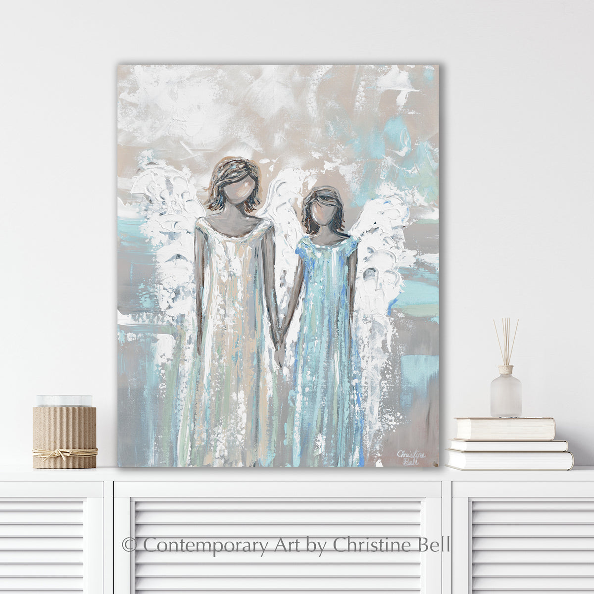 Giclee Print Angel Painting Abstract 2 Angels, Sisters, Wall Art Gift ...