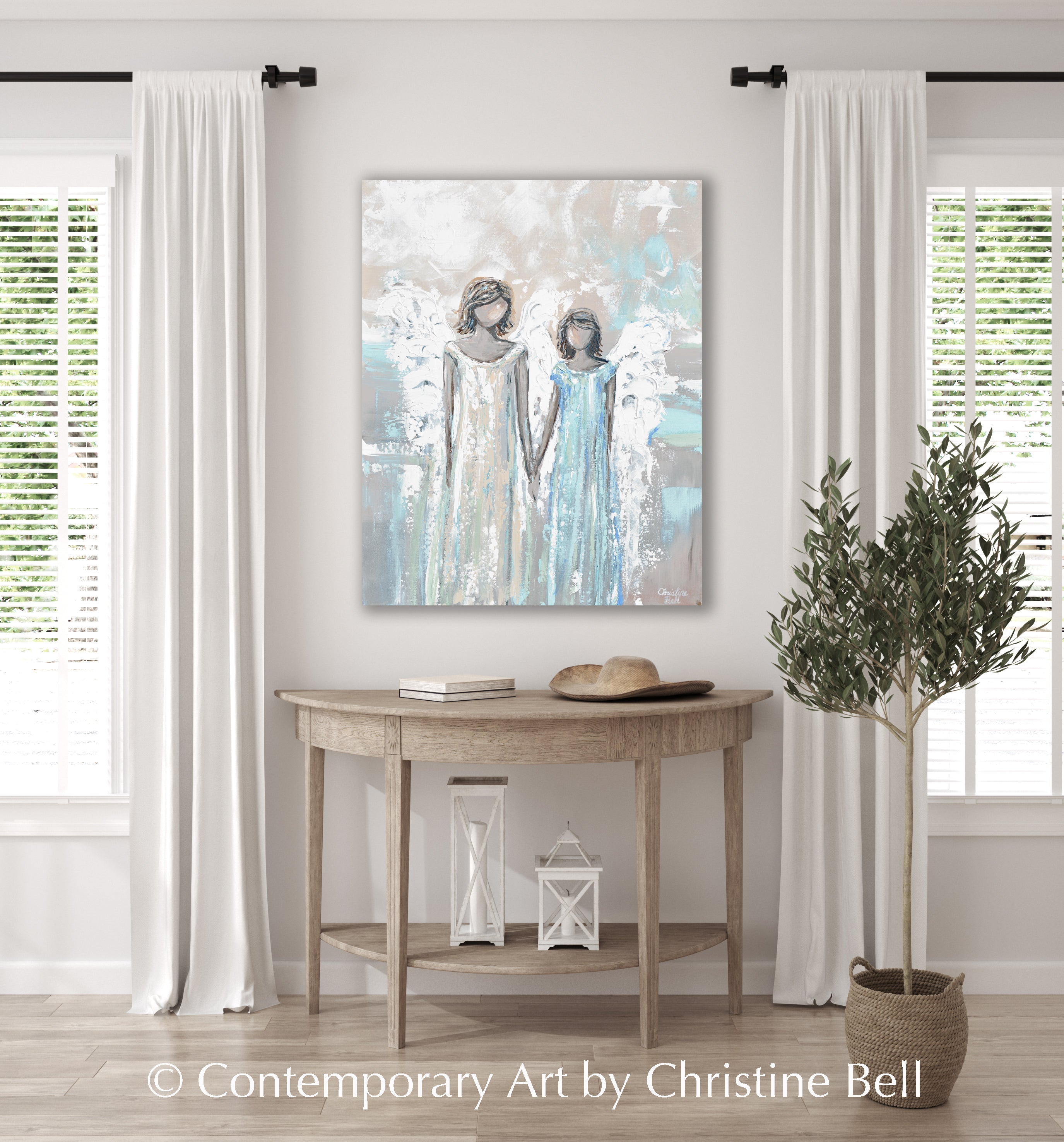 Giclee Print Angel Painting Abstract 2 Angels, Sisters, Wall Art Gift ...