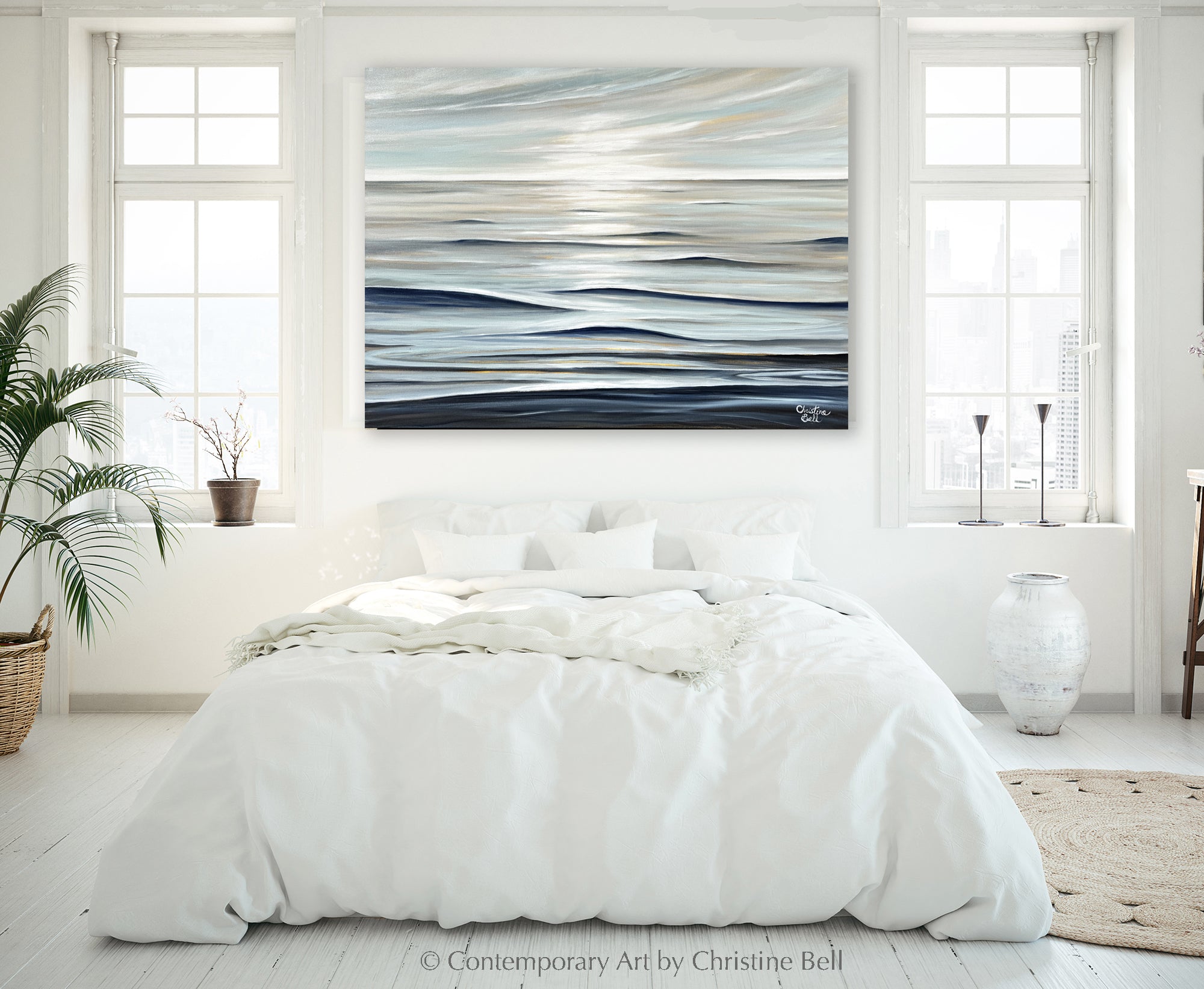 ORIGINAL Ocean Painting Seascape Gentle Waves Blue Coastal Wall Decor ...