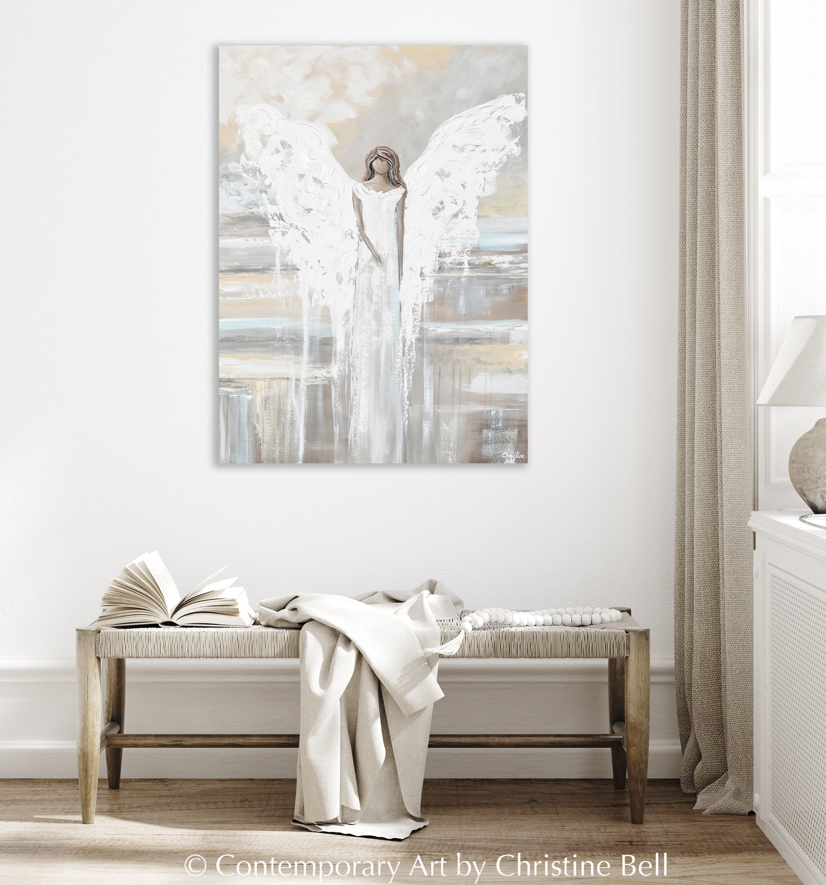 GICLEE PRINT Abstract Angel Painting Modern Home Wall Art Grey Cream ...