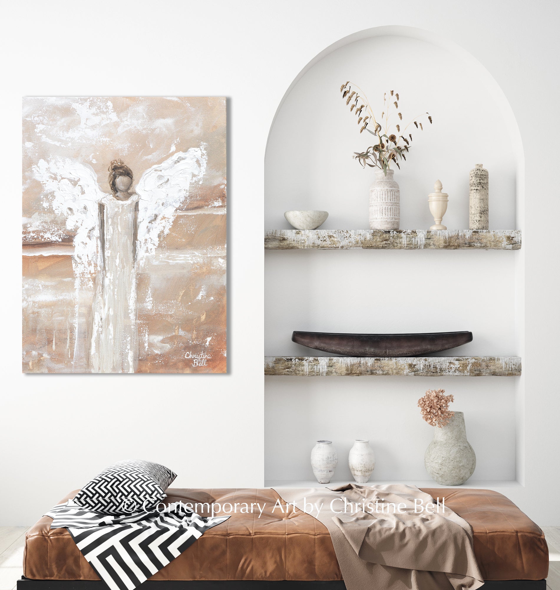 ORIGINAL Angel Painting Textured Neutral Guardian Angel Wall Art Decor ...