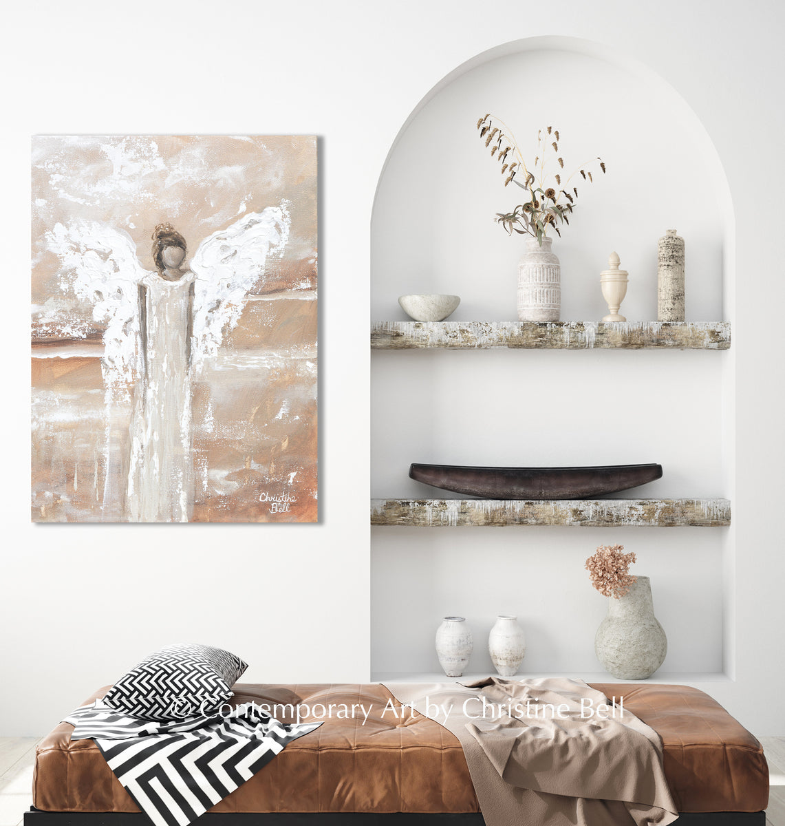 ORIGINAL Angel Painting Textured Neutral Guardian Angel Wall Art Decor ...