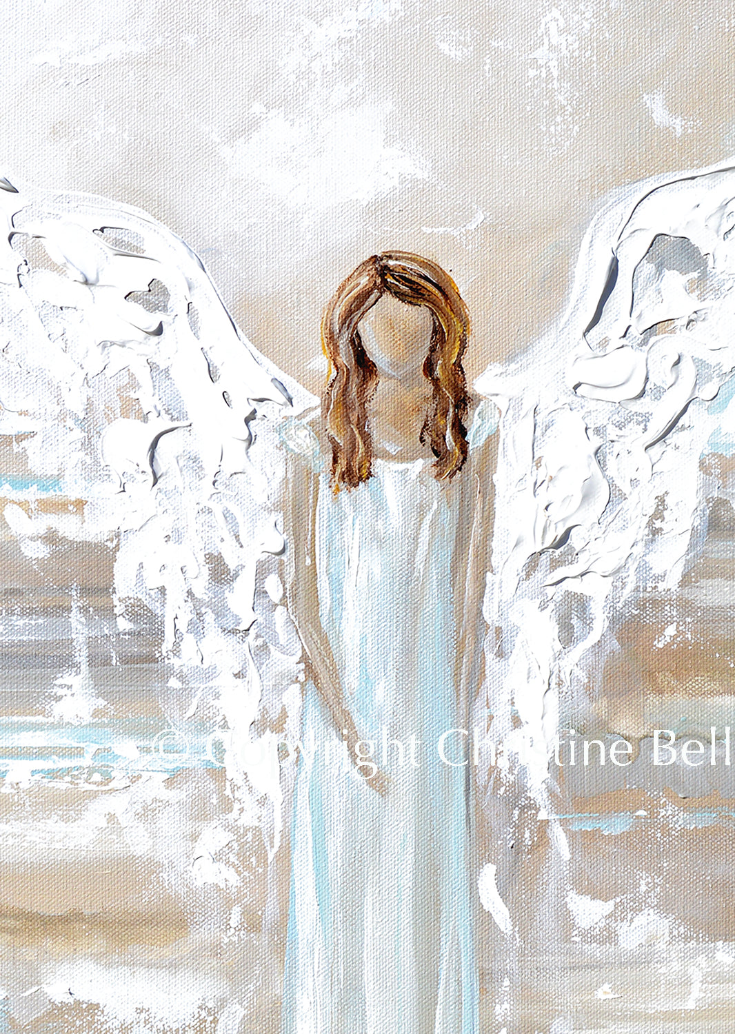 ORIGINAL Angel Painting Textured Guardian Angel Blue White Home Decor ...