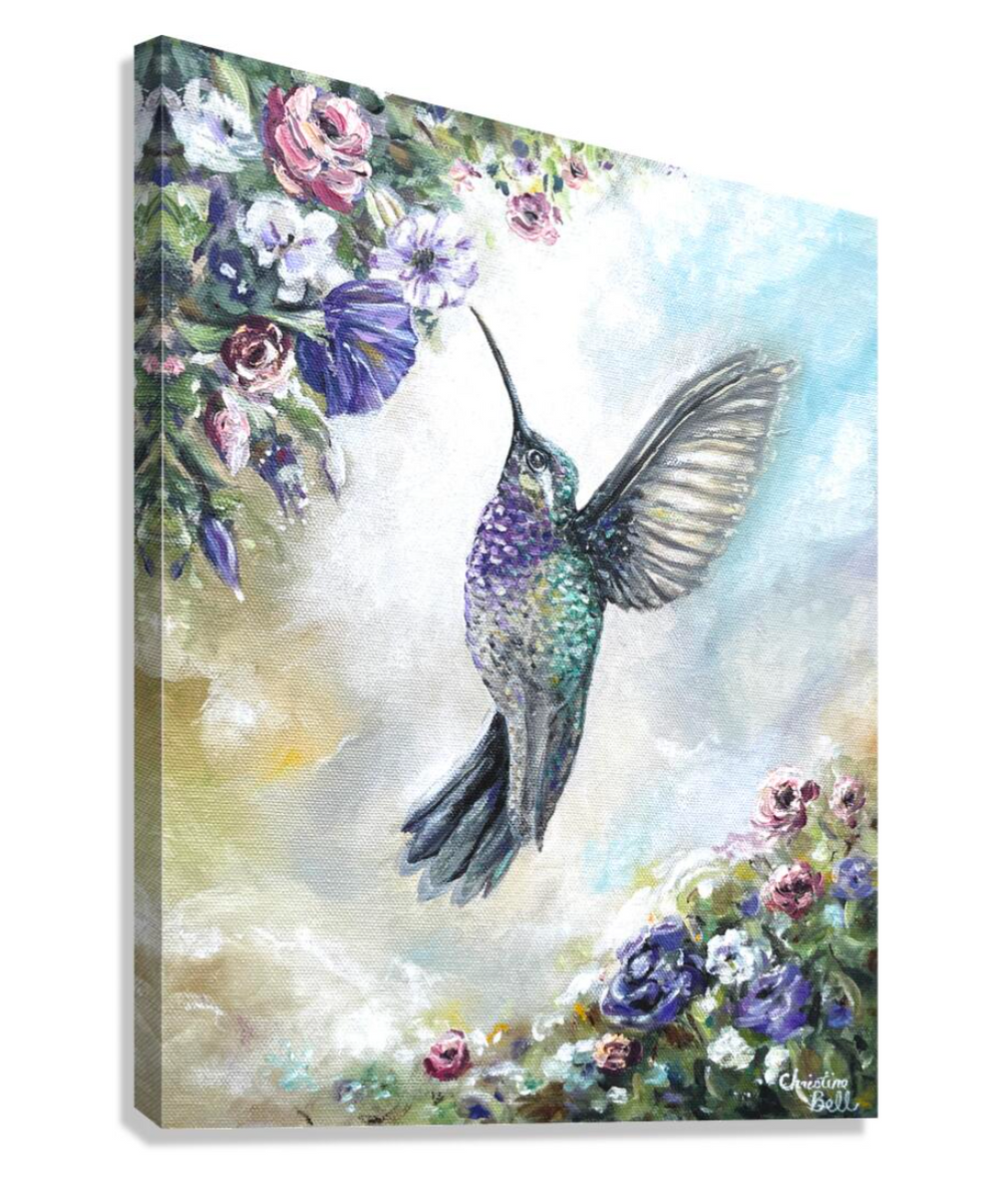 Giclée Print Hummingbird Painting Garden Flowers Canvas Wall Art Decor ...