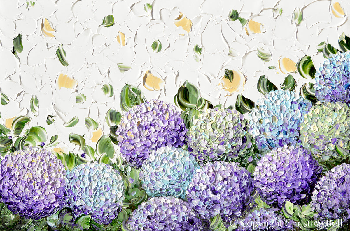 Original Hydrangea Flowers Painting Texture Lavender Floral Wall Decor ...