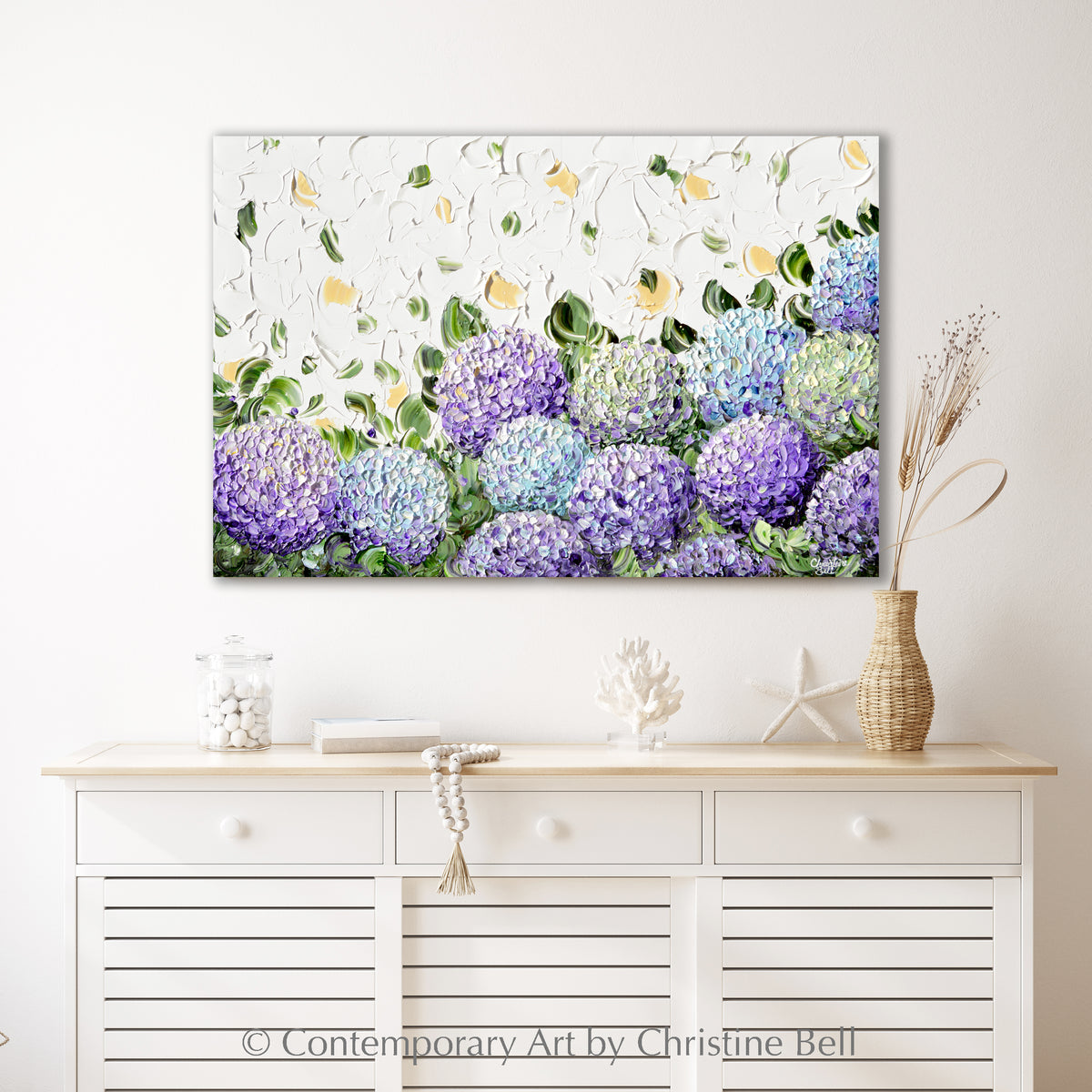 Original Hydrangea Flowers Painting Texture Lavender Floral Wall Decor ...