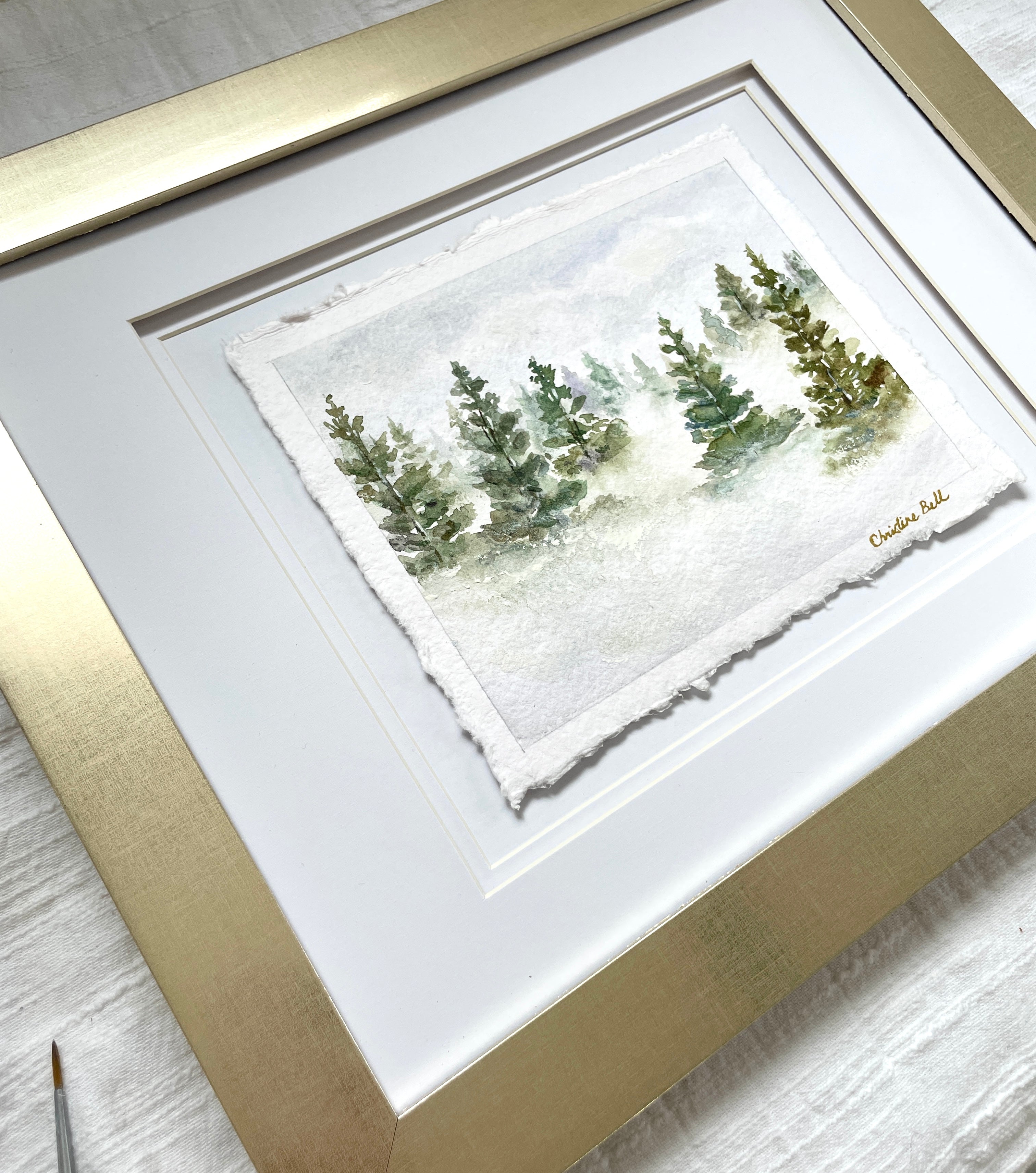 ORIGINAL Pine Trees Painting Landscape Winter Fine Art Paper Wall Art ...