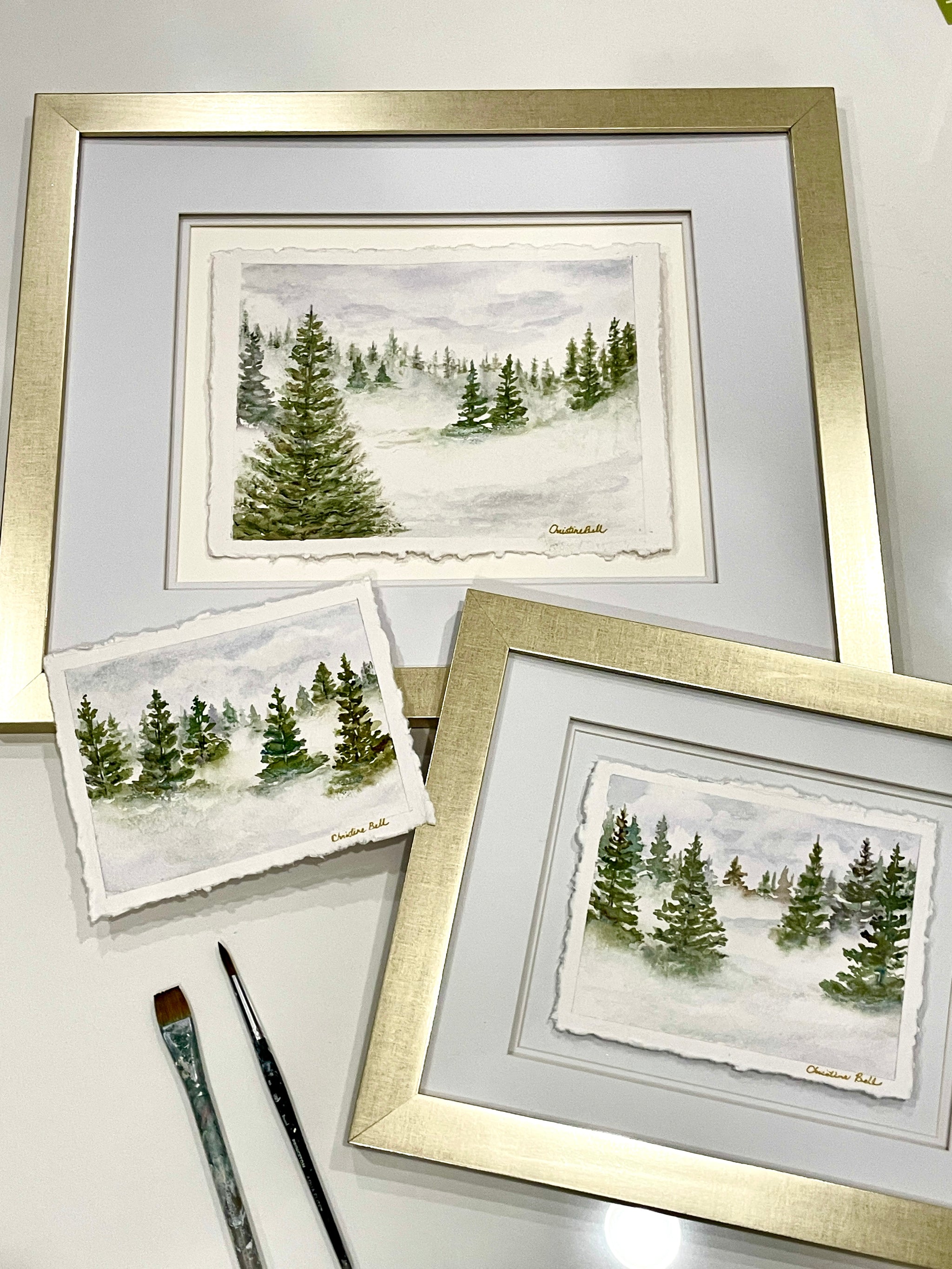 Misty Forest Original Landscape Paintings, Pine Trees, Art Paper Frame ...