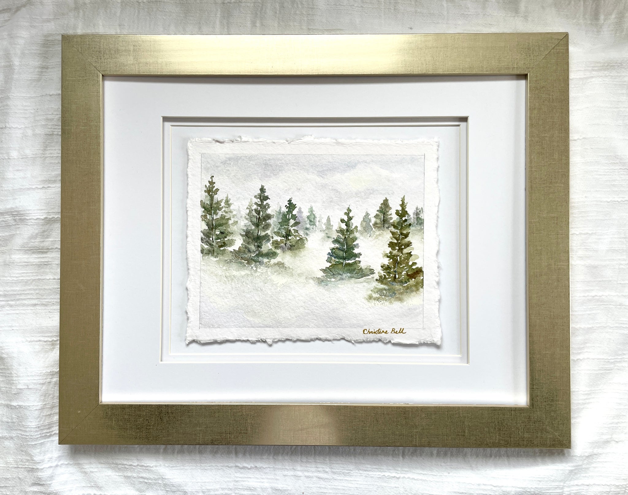 ORIGINAL Pine Trees Painting Landscape Winter Fine Art Paper Wall Art ...