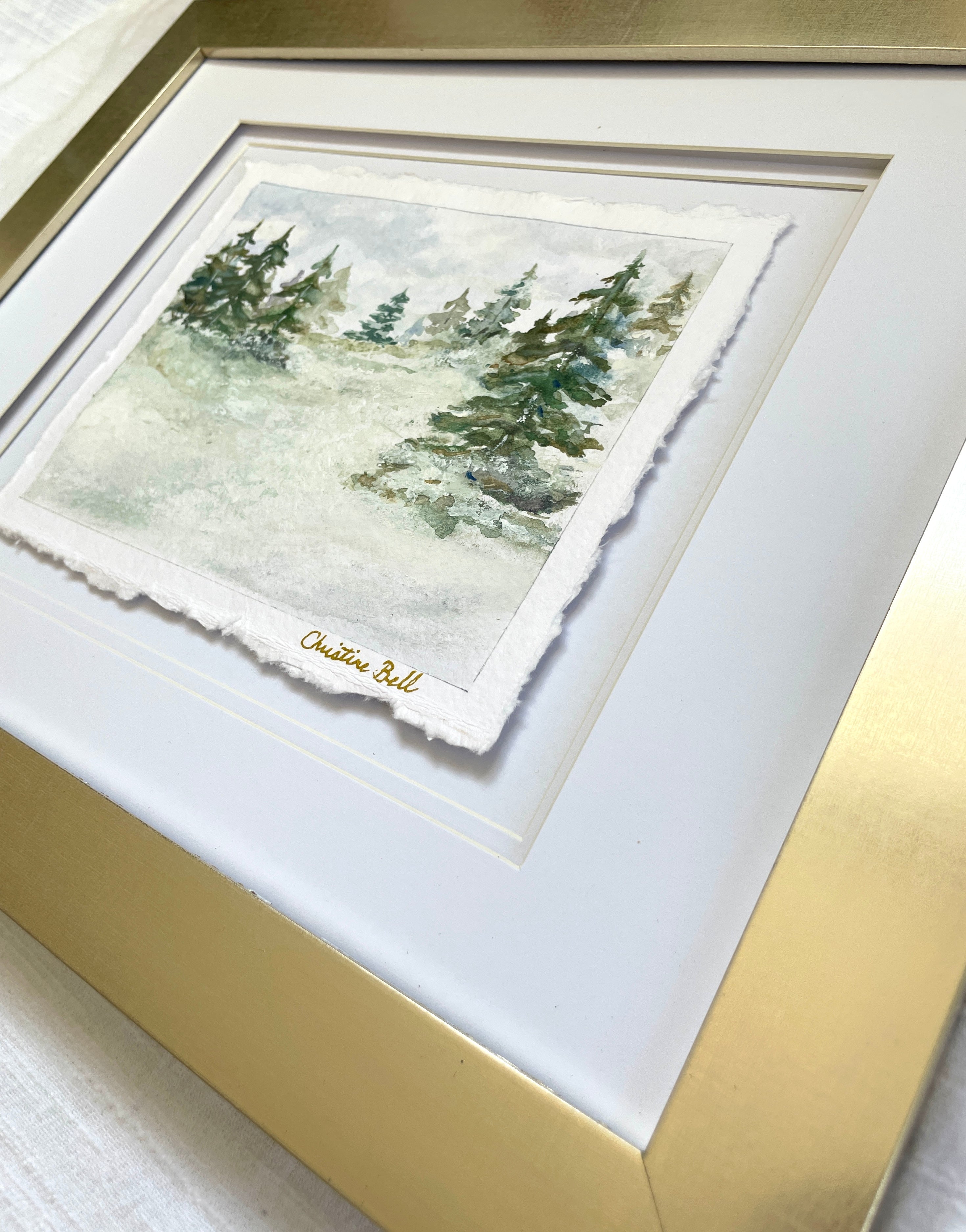 ORIGINAL Pine Trees Painting Winter Vintage Paper Holiday Wall Decor ...