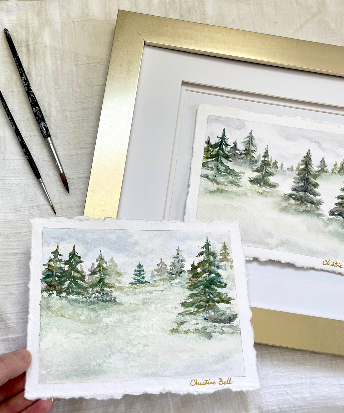 Misty Forest Original Landscape Paintings, Pine Trees, Art Paper Frame ...