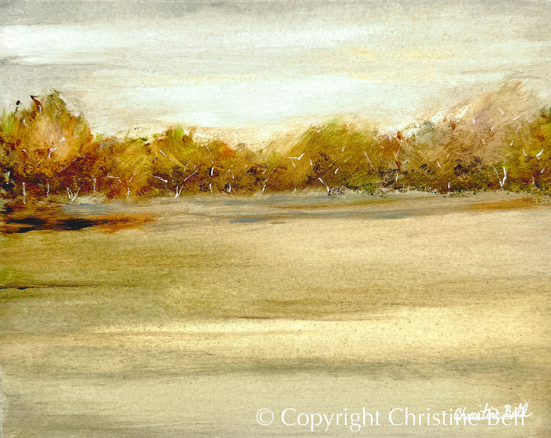 ORIGINAL Abstract Landscape Oil Painting Fall Art Vintage Gold Frame ...
