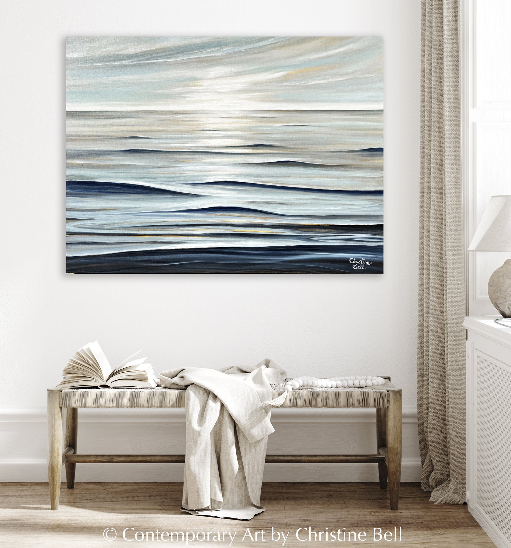 ORIGINAL Ocean Painting Seascape Gentle Waves Blue Coastal Wall Decor ...
