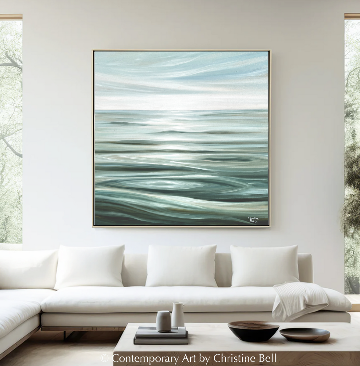 ORIGINAL Ocean Painting Seascape Gentle Waves Blue Coastal Wall Decor ...