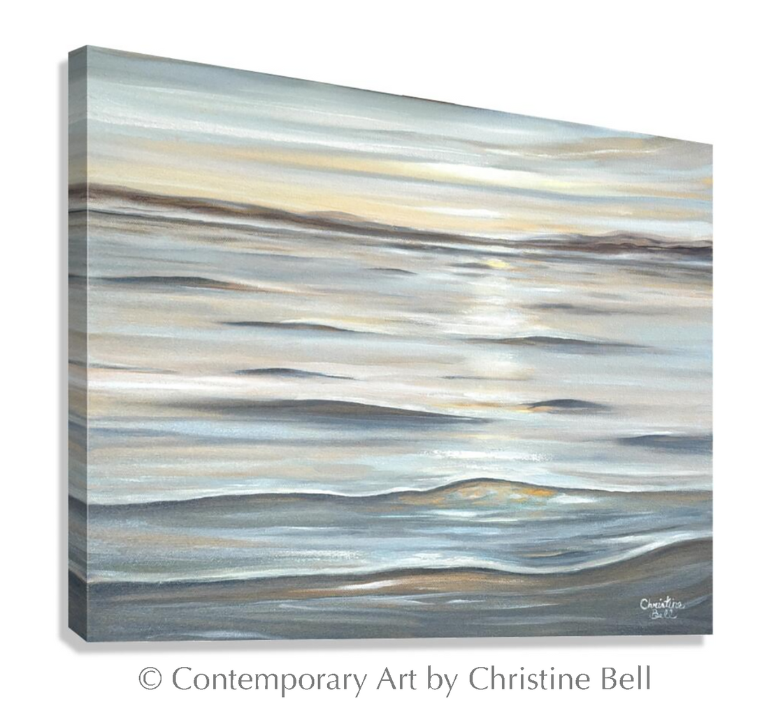 Canvas Print Ocean Wave Painting Neutral Coastal Wall Art Blue Grey ...
