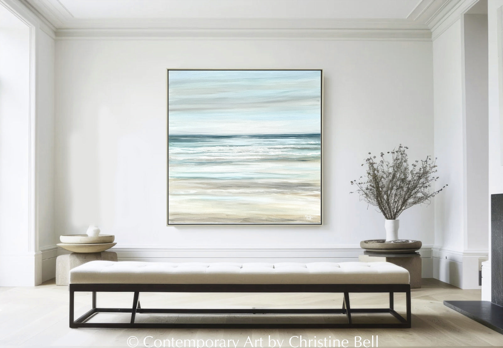 ORIGINAL Coastal Abstract Painting Seascape Light Blue White Wall Art ...