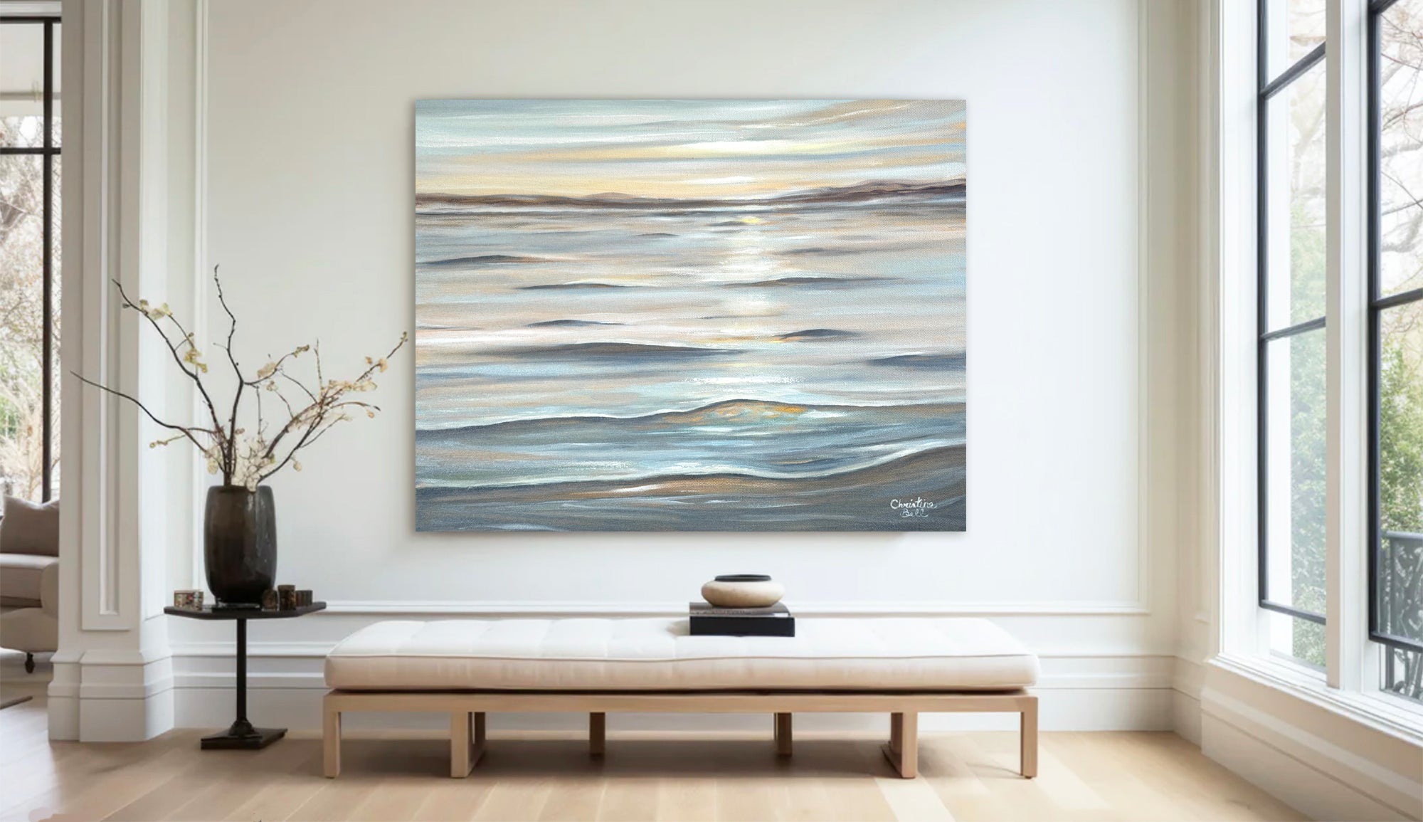 ORIGINAL Ocean Painting Gentle Waves Seascape Neutral Coastal Wall Art ...