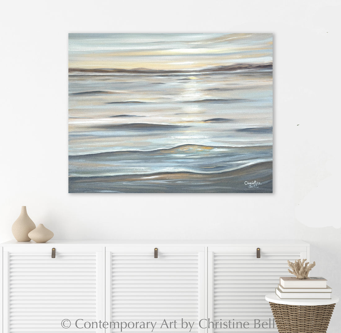 ORIGINAL Ocean Painting Gentle Waves Seascape Neutral Coastal Wall Art ...