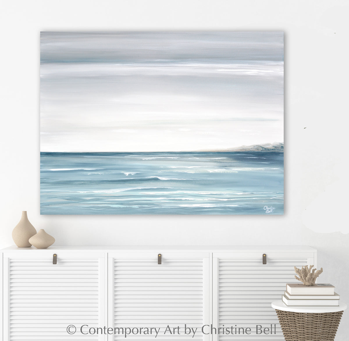 ORIGINAL Abstract Ocean Painting Coastal Seascape Blue White Wall Art – Contemporary Art by ...