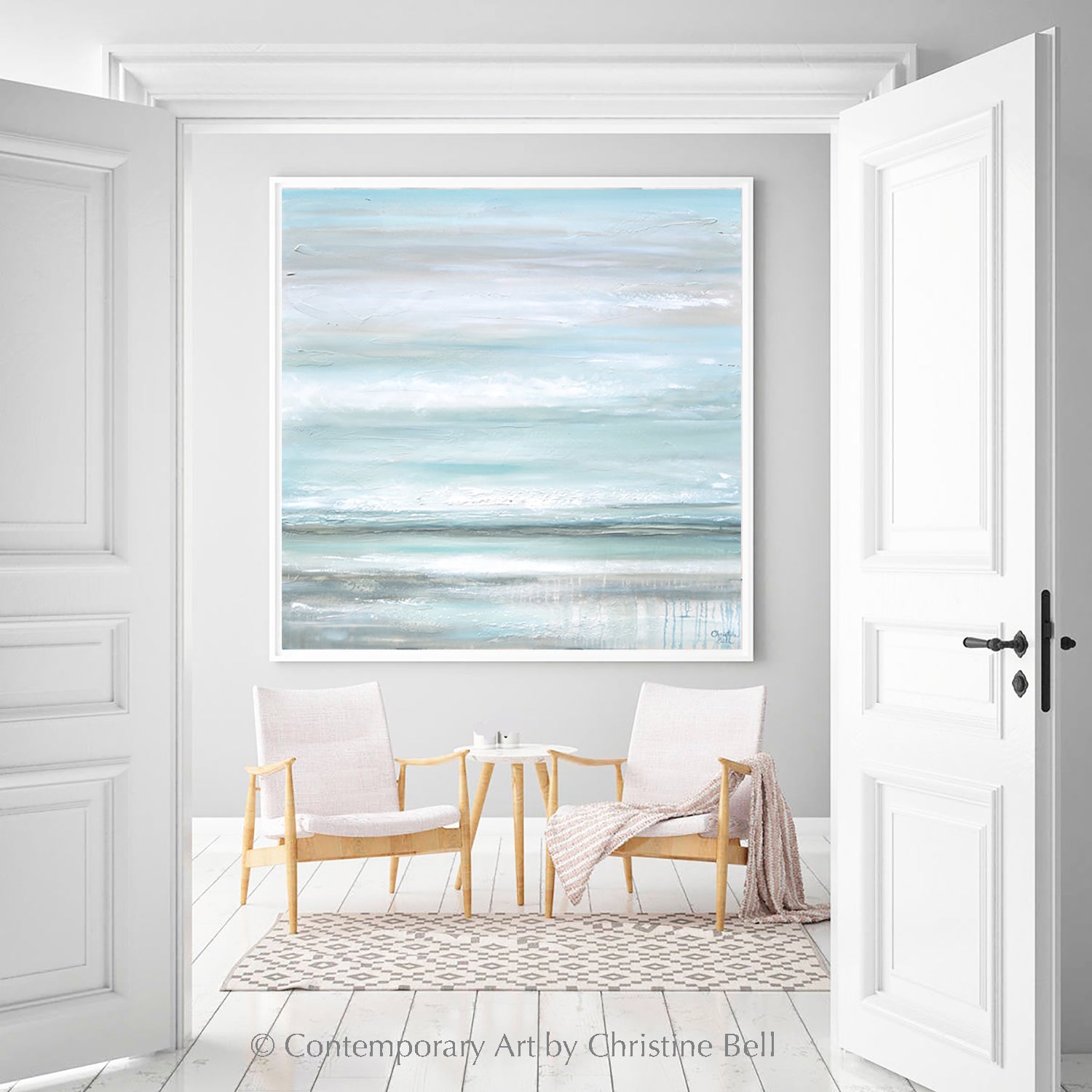 ORIGINAL Abstract Painting Coastal Blue White Seafoam Beach Art Decor – Contemporary Art by ...