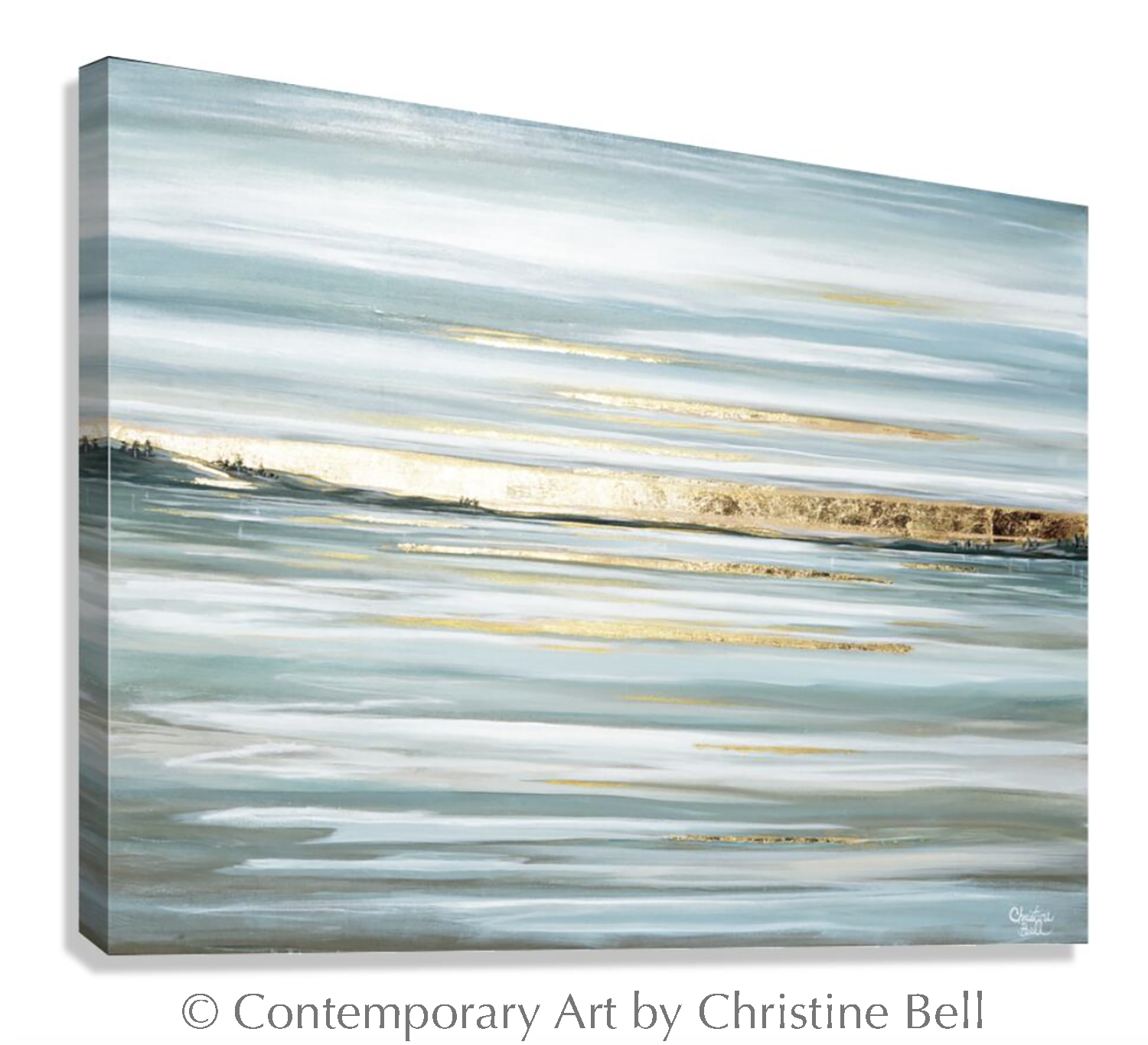 Giclée Print Seascape Painting Light Blue Gold Leaf Canvas Wall Art ...