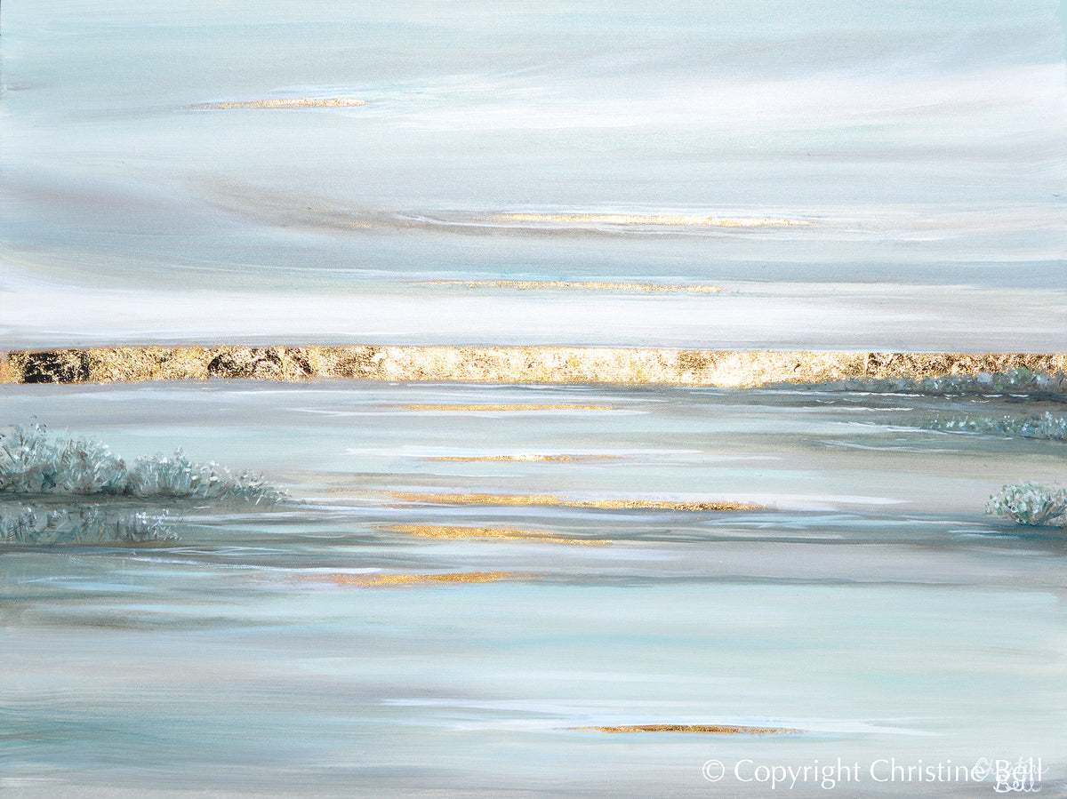 ORIGINAL Abstract Ocean Painting Gold Leaf Coastal Seascape Wall Decor ...