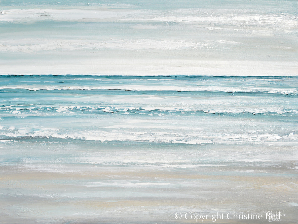ORIGINAL Abstract Seascape Painting Ocean Beach Light Blue Wall Decor ...