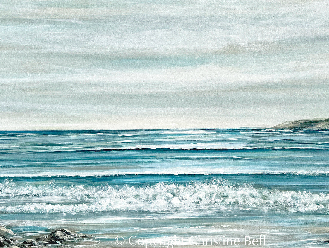 ORIGINAL Abstract Coastal Seascape Painting Ocean Beach Blue Wall Art ...