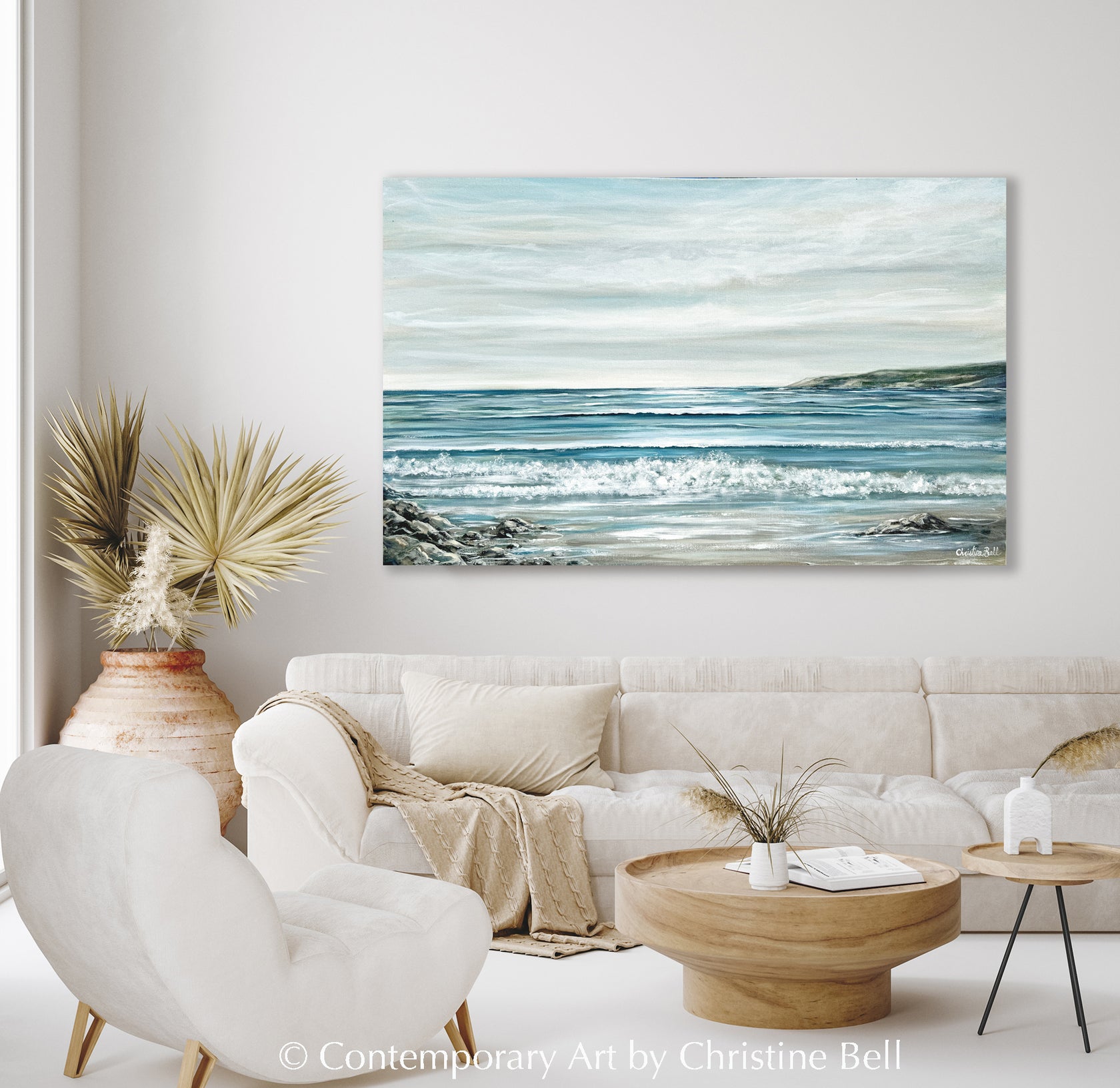 ORIGINAL Abstract Coastal Seascape Painting Ocean Beach Blue Wall Art ...
