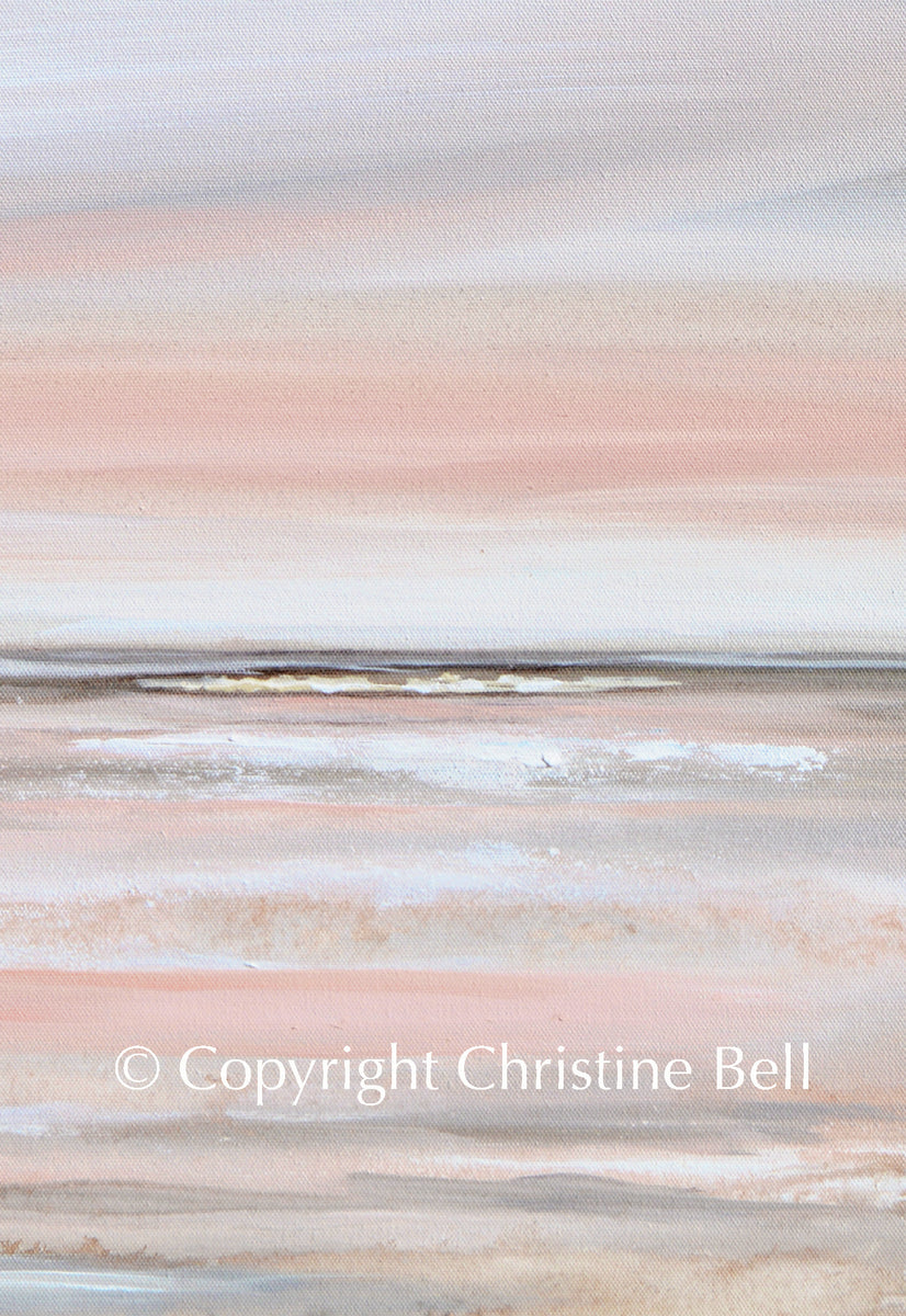 ORIGINAL Abstract Coastal Painting Pink Sunset Neutral Beach Art Decor ...