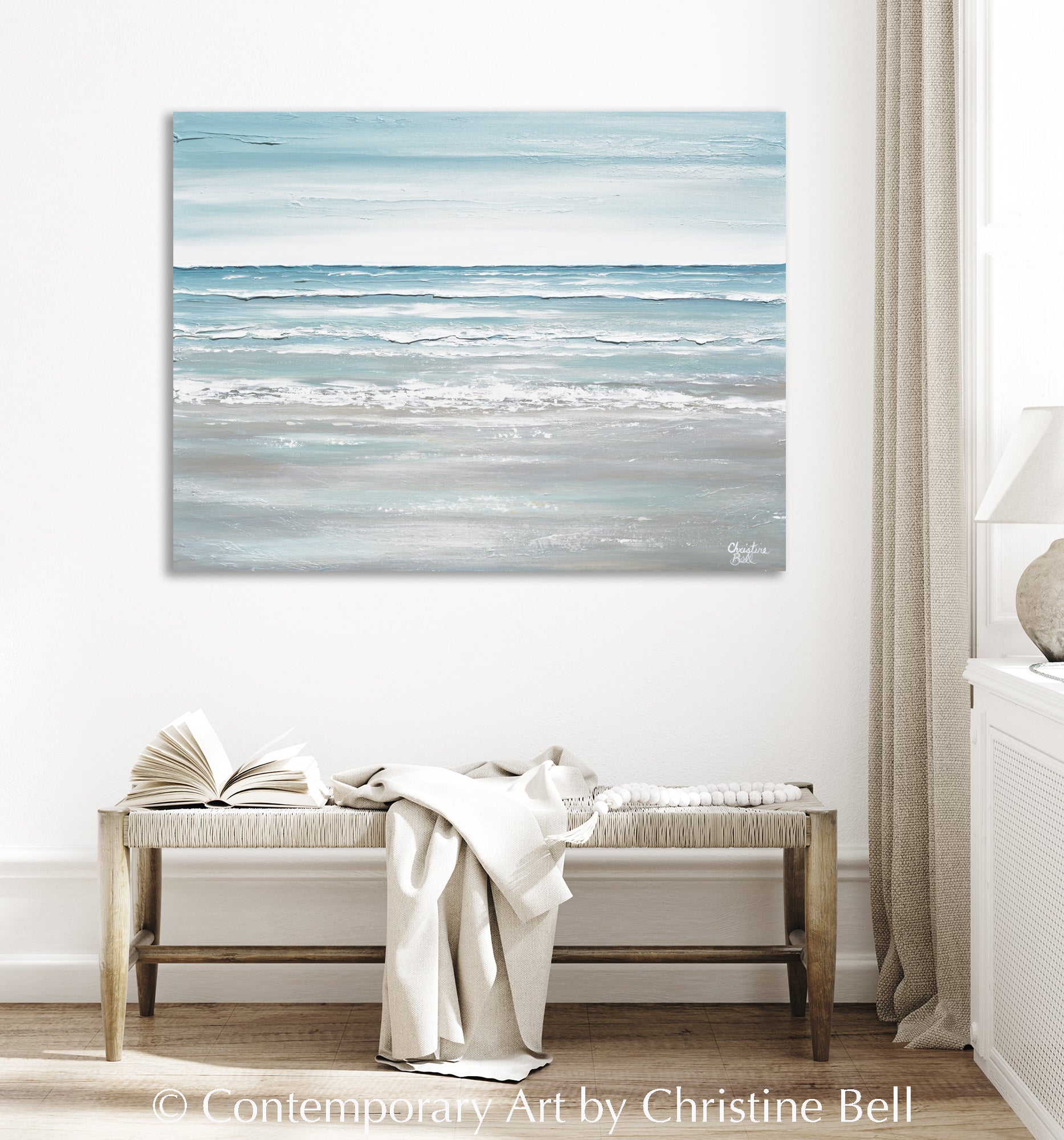 ORIGINAL Abstract Seascape Painting Ocean Coastal Beach Wall Art Decor ...