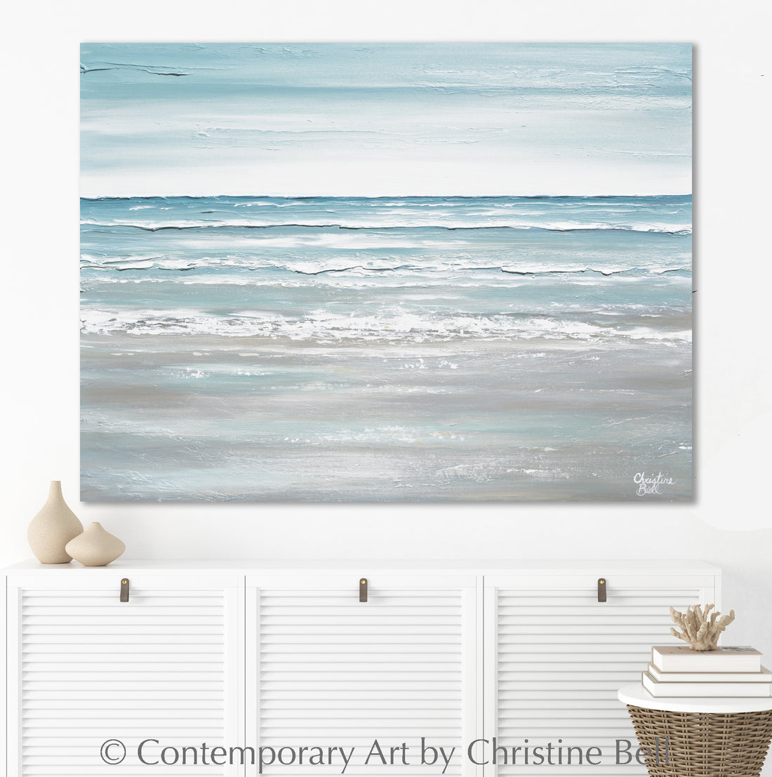 ORIGINAL Abstract Seascape Painting Ocean Coastal Beach Wall Art Decor ...