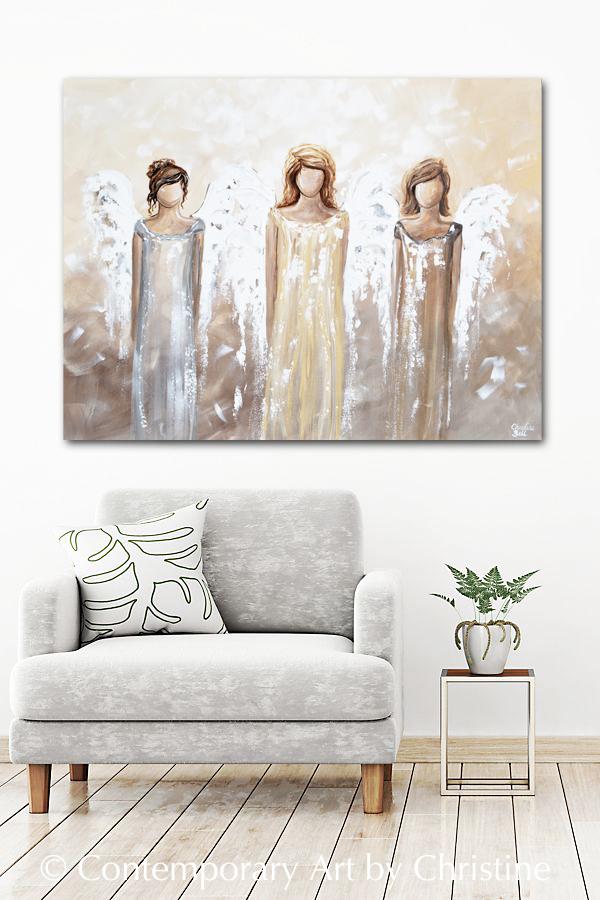 Angel Painting 3 Angels Guardian Angels Home Decor Neutral Wall Art ...