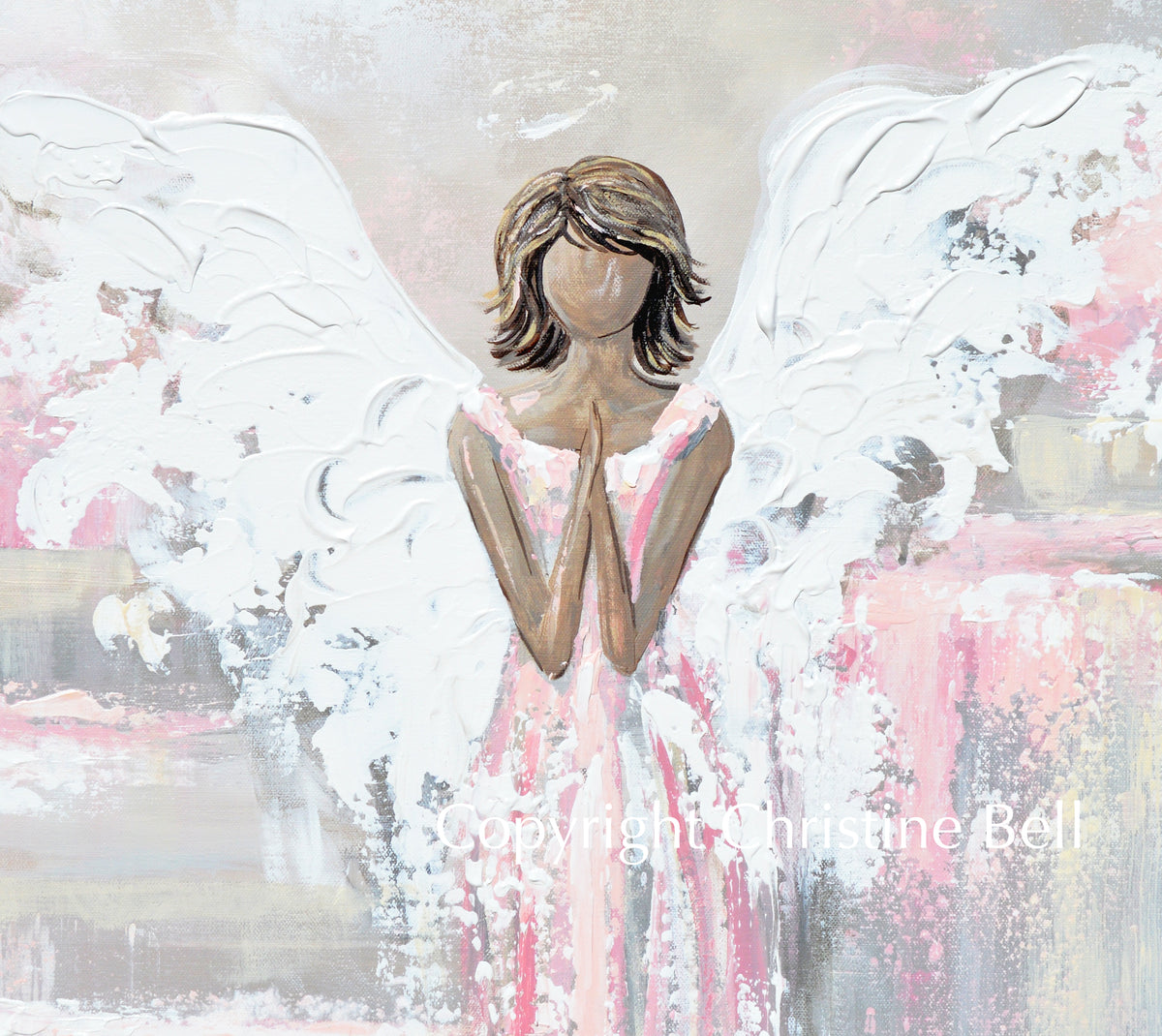 ORIGINAL Angel Painting Guardian Angel Pink Beige Home Decor Wall Art ...