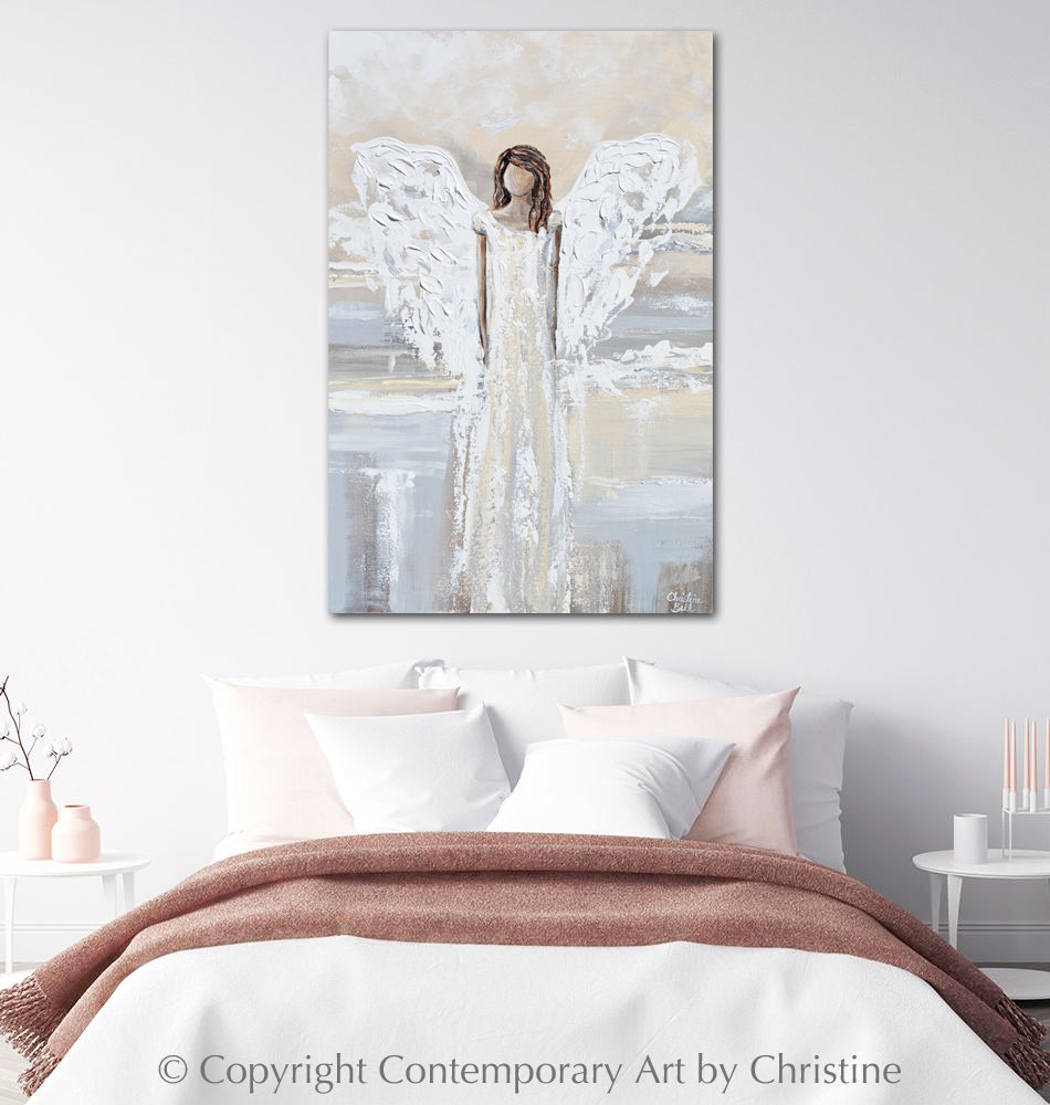 ORIGINAL Angel Painting Guardian Angels Home Decor Neutral Wall Art ...