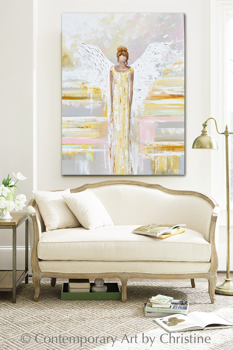 ORIGINAL Abstract Angel Painting Art Guardian Angel Neutral Home Decor ...