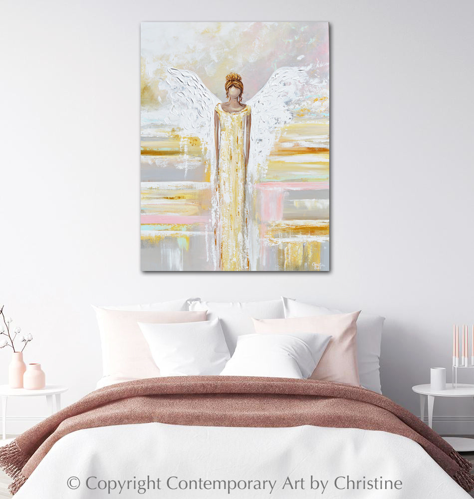 ORIGINAL Abstract Angel Painting Art Guardian Angel Neutral Home Decor ...