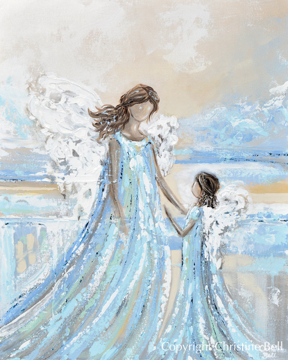 ORIGINAL Angel Painting Mother Child Guardian Angel Spiritual Wall Art ...