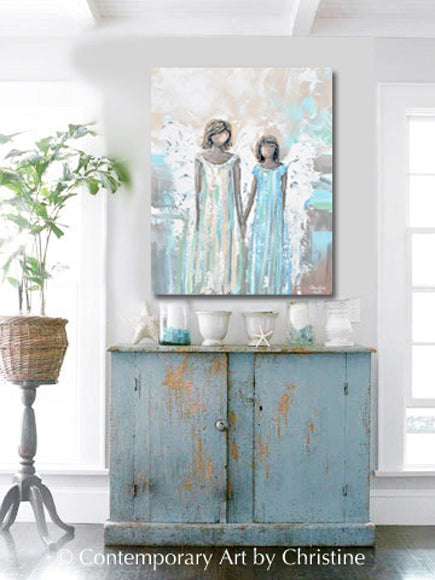 ORIGINAL Angel Painting 2 Angels Siblings Mother Child Spiritual Art ...