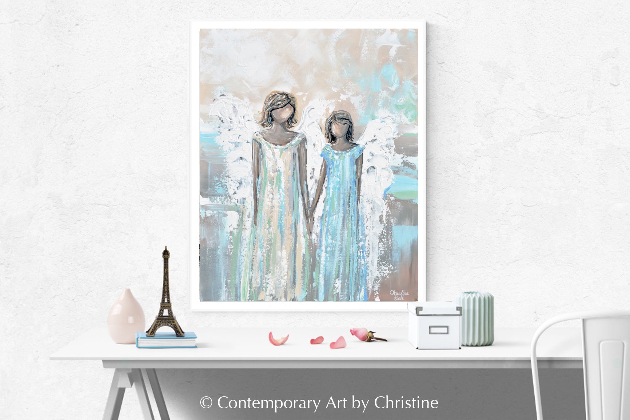 ORIGINAL Angel Painting 2 Angels Siblings Mother Child Spiritual Art ...