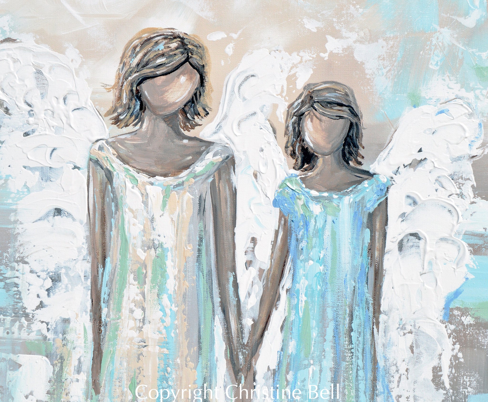 ORIGINAL Angel Painting 2 Angels Siblings Mother Child Spiritual Art ...