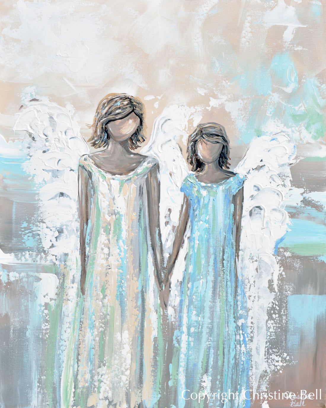 ORIGINAL Angel Painting 2 Angels Siblings Mother Child Spiritual Art ...