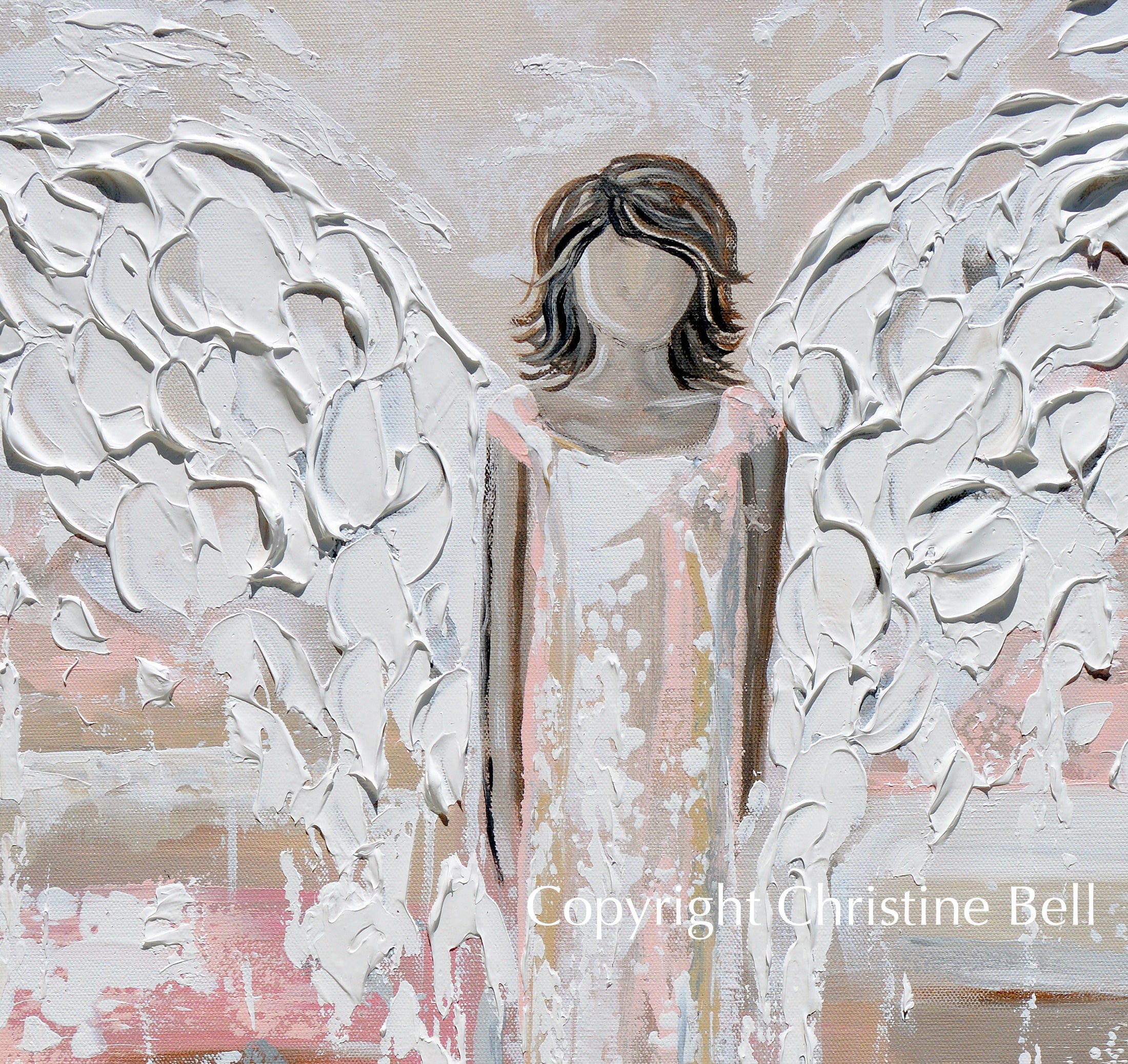 ORIGINAL Angel Painting Guardian Angel Pink Beige Home Decor Wall Art ...