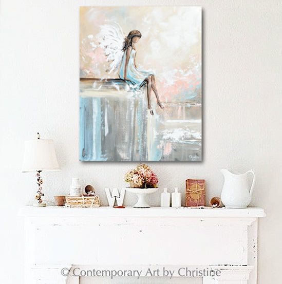 ORIGINAL Angel Painting Sitting Guardian Angel Spiritual Wall Decor ...