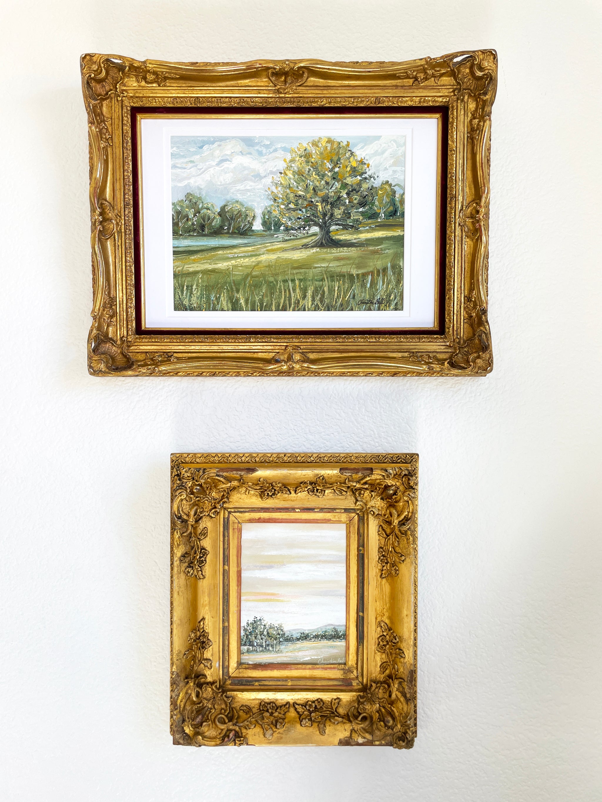 Original Oil Painting Gold Framed Art Landscape Antique Baroque Frame ...