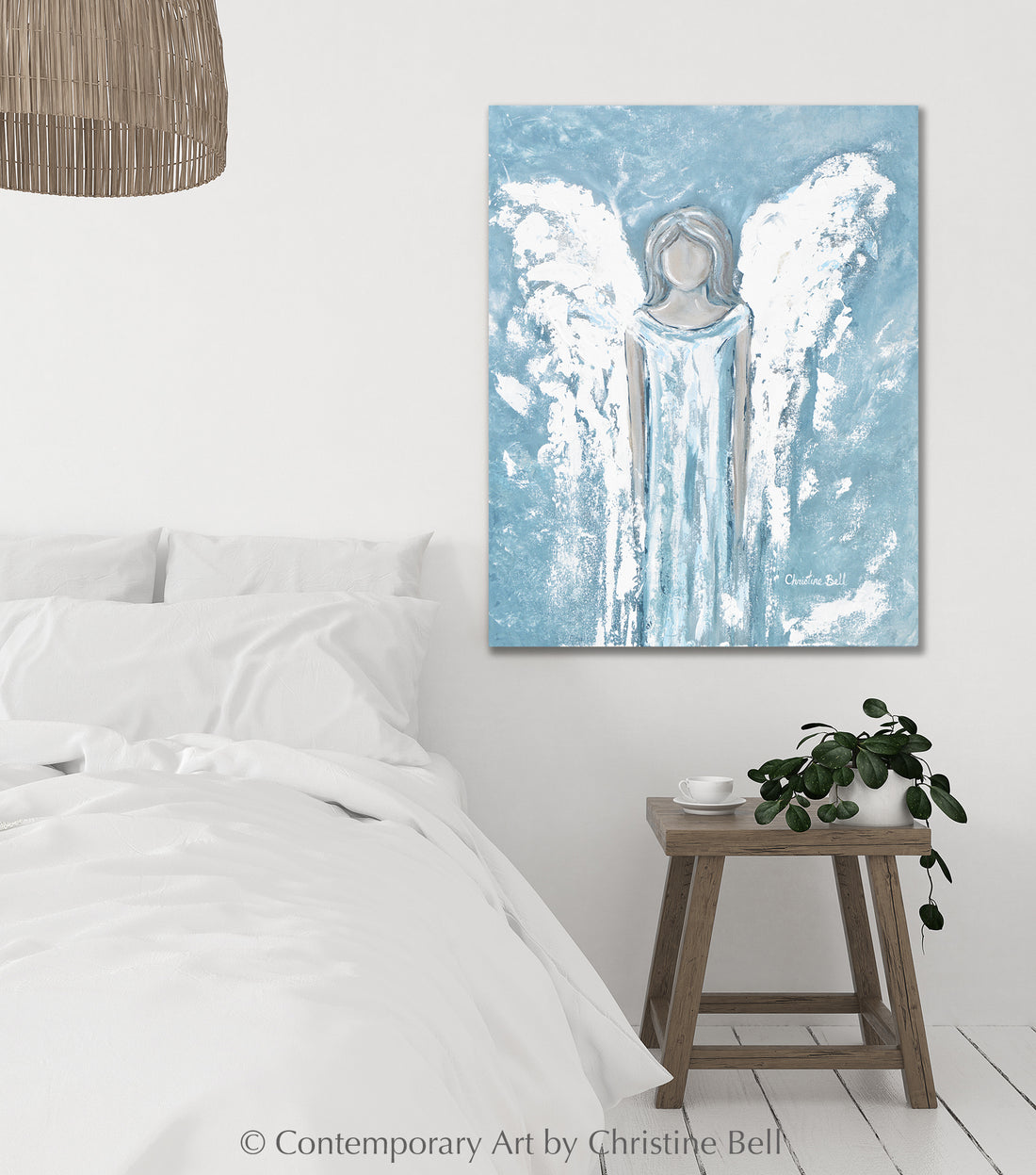 ORIGINAL Angel Painting Guardian Angels Blue White Holiday Home Decor ...