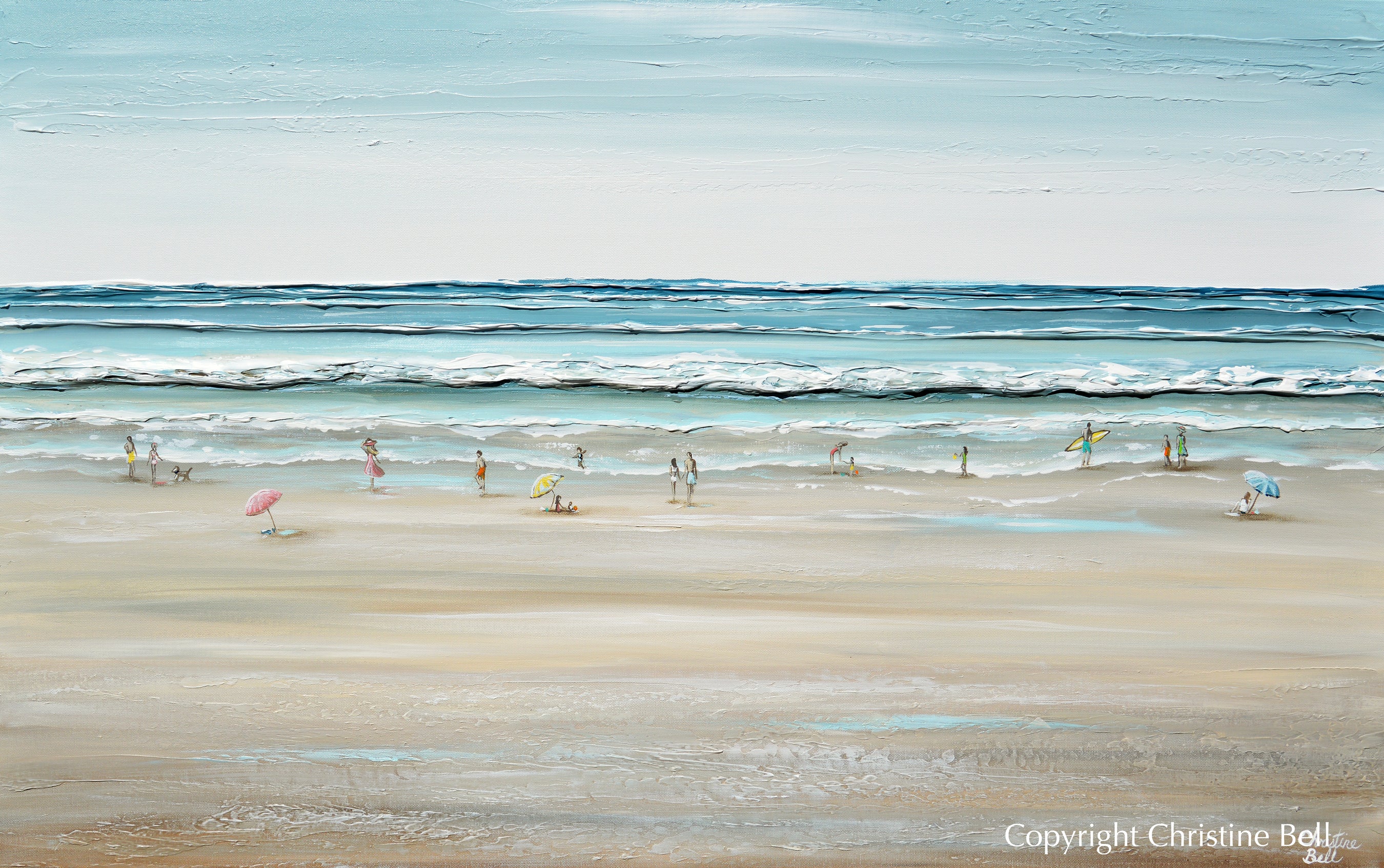 ORIGINAL Abstract Ocean Painting Coastal Figurative Blue Beach Decor ...