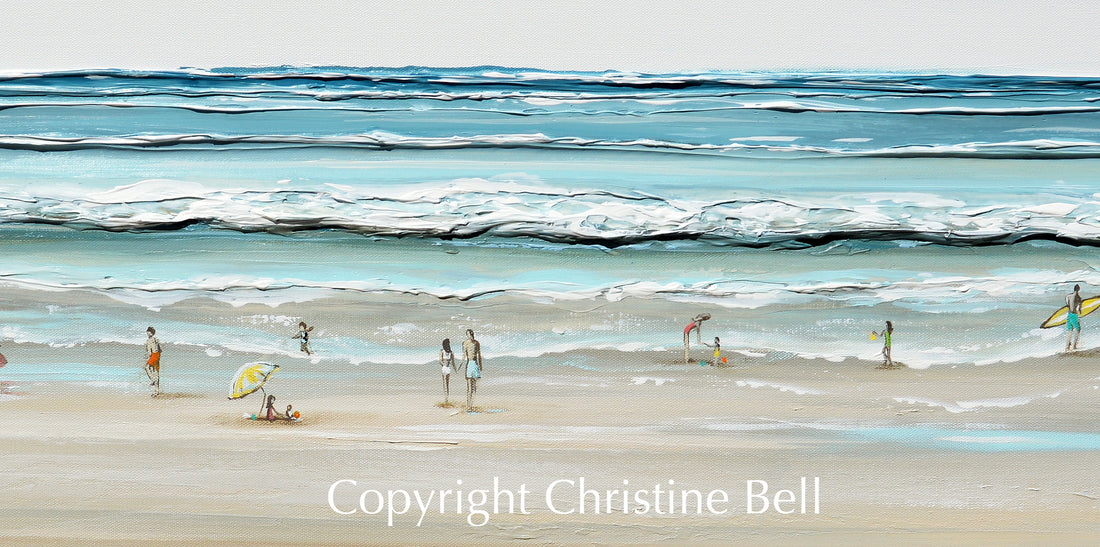 ORIGINAL Abstract Ocean Painting Coastal Figurative Blue Beach Decor ...