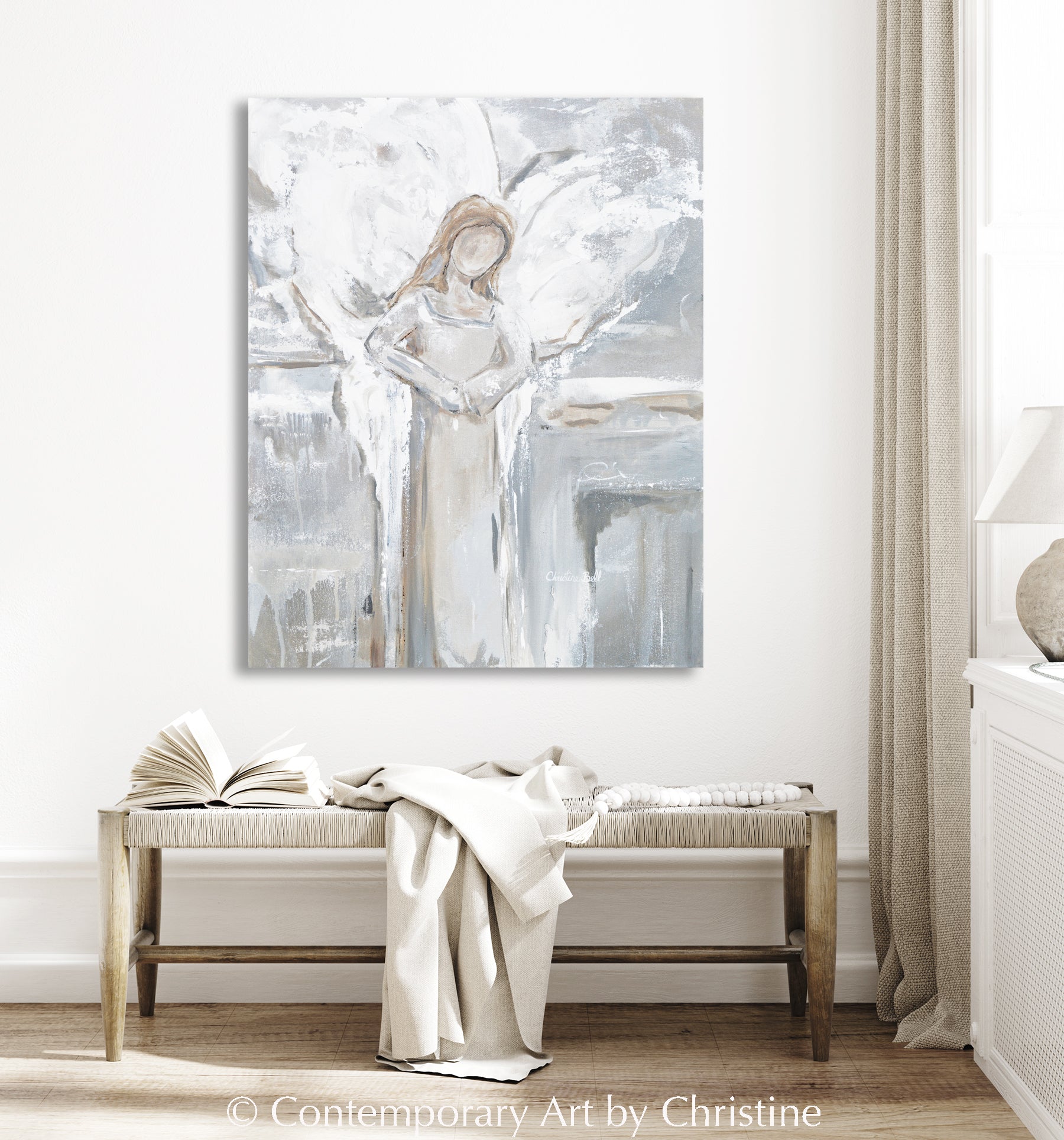 ORIGINAL Angel Painting Guardian Angel Cream White Elegant Home Decor ...